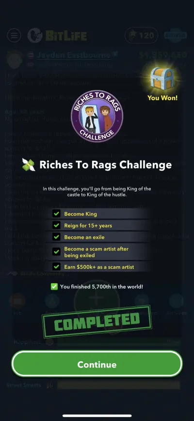 BitLife Riches to Rags Challenge Guide: How to Complete the Riches to Rags Challenge - Level Winner